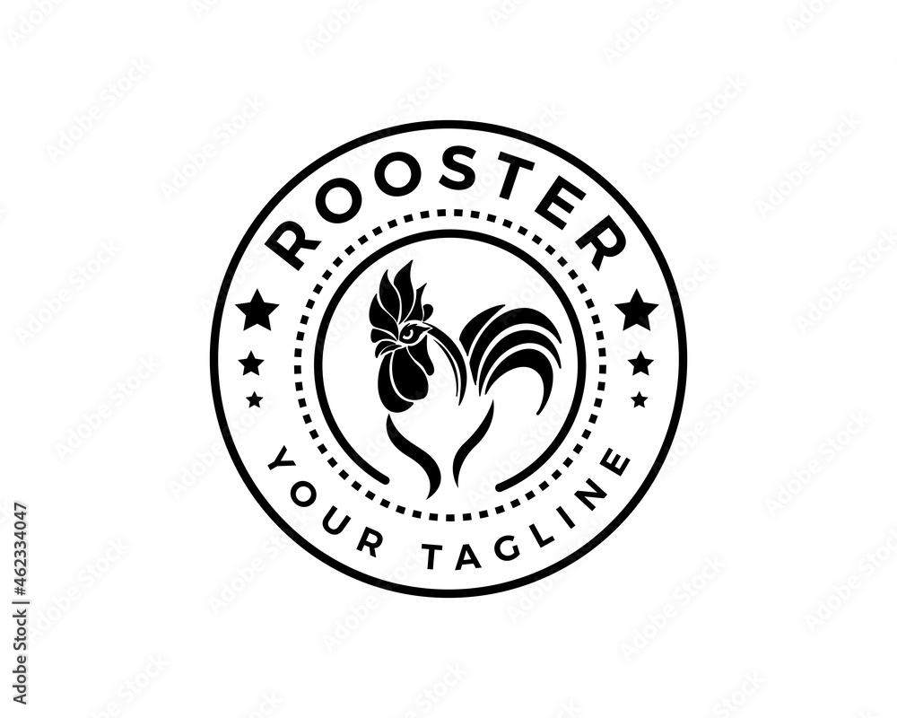 circle vintage rooster logo template illustration Stock Vector | Adobe ...