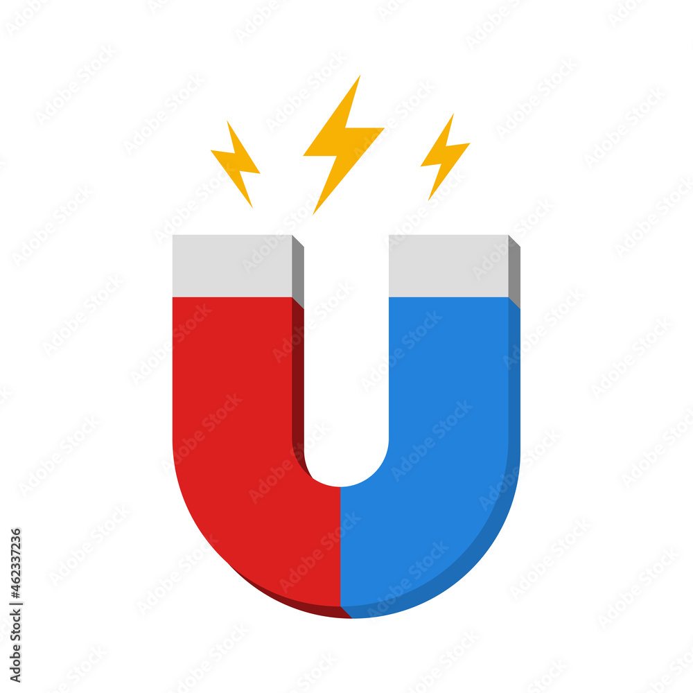 Imán con rayos de electricidad. Concepto de magnetismo. Ilustración ...