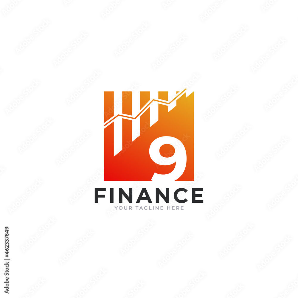 Number 9 Chart Bar Finance Logo Design Inspiration Stock Vector | Adobe ...
