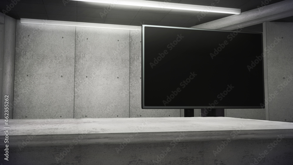 Virtual background with an empty monitor, ideal for tech shows or ...