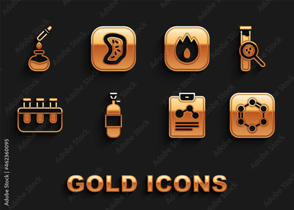 Set Propane gas tank, Test tube and flask, Formula of benzene rings ...