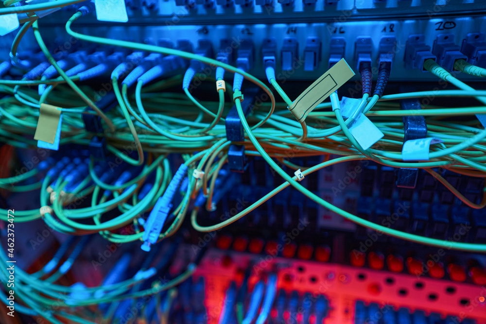 Cables connected to patch panel of server rack Stock Photo | Adobe Stock