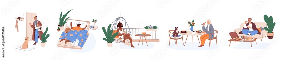 Single people living alone. Happy solo life and modern lonely lifestyle ...