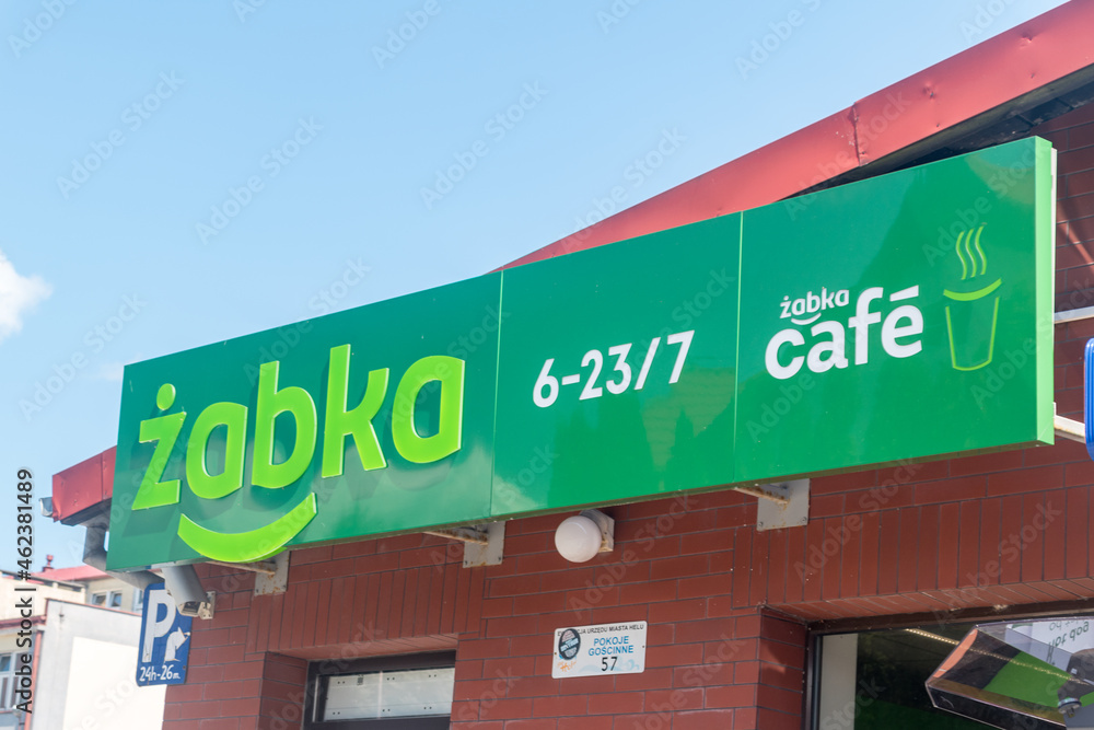 Hel, Poland - July 20, 2021: Logo and sign of Zabka (convenience store ...