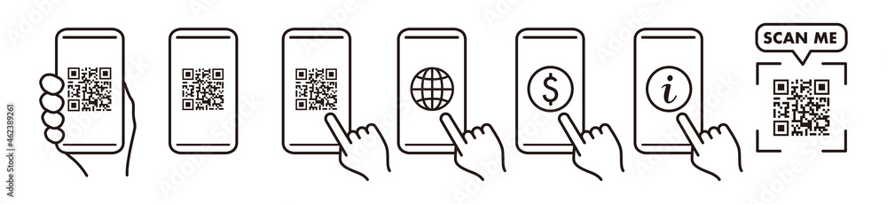 QR code scan icon with smartphone, scan me barcode sign, Vector ...