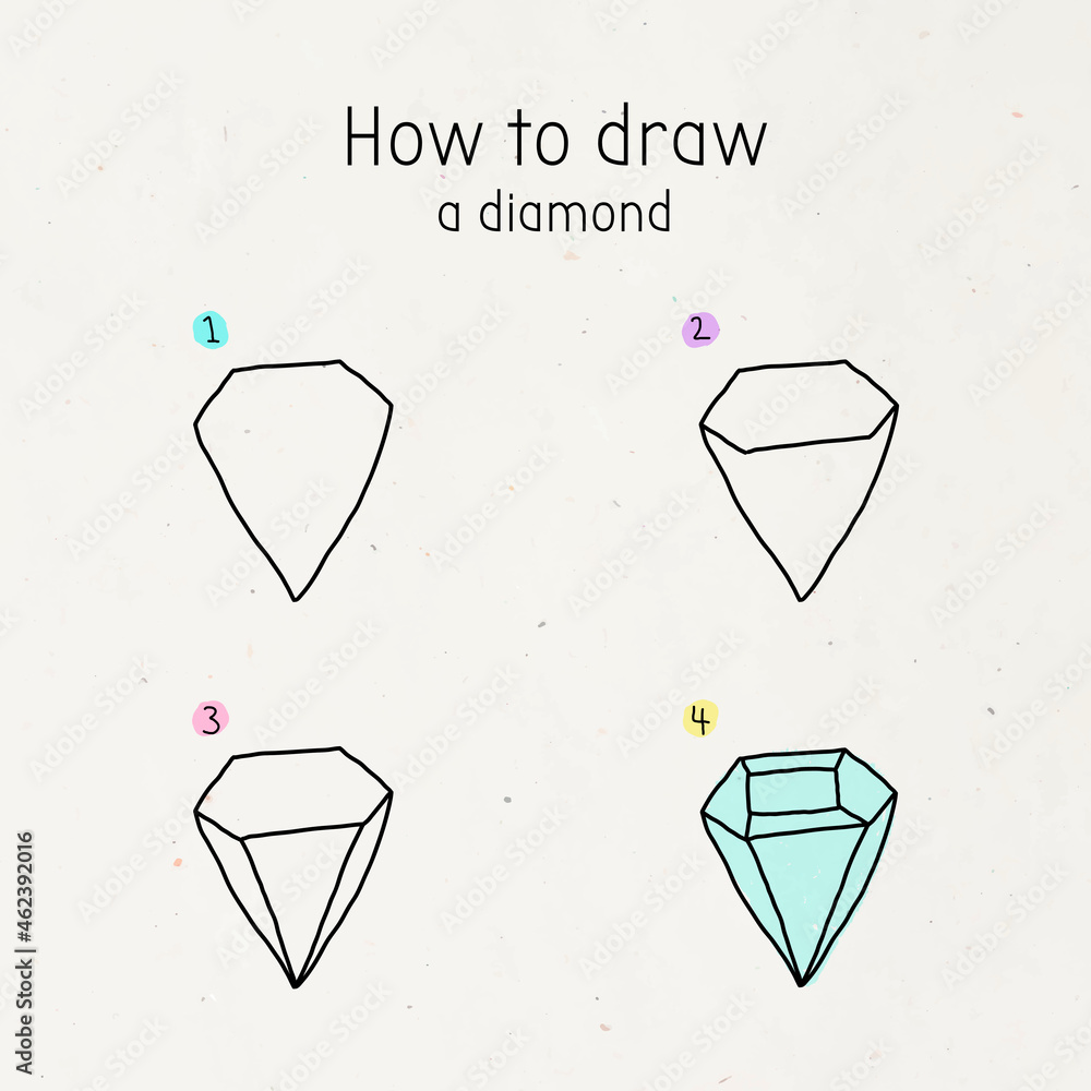 How to draw a diamond doodle tutorial vector Stock Vector | Adobe Stock