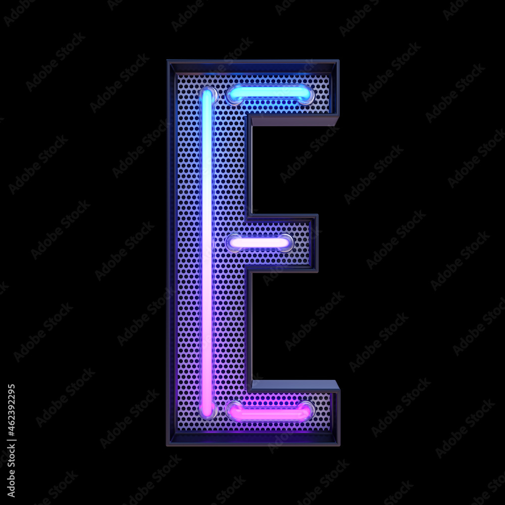 Neon retro Light Alphabet letter E isolated on a black background with ...