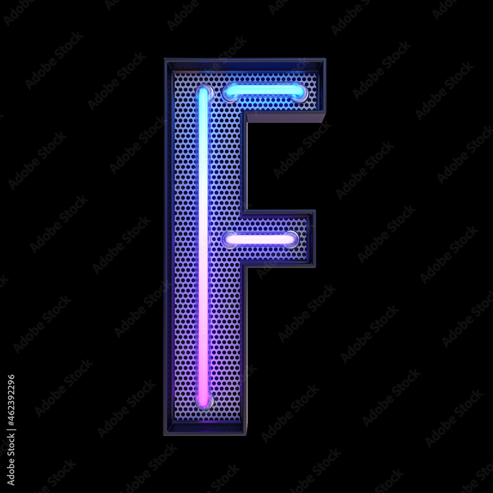 Neon retro Light Alphabet letter F isolated on a black background with ...