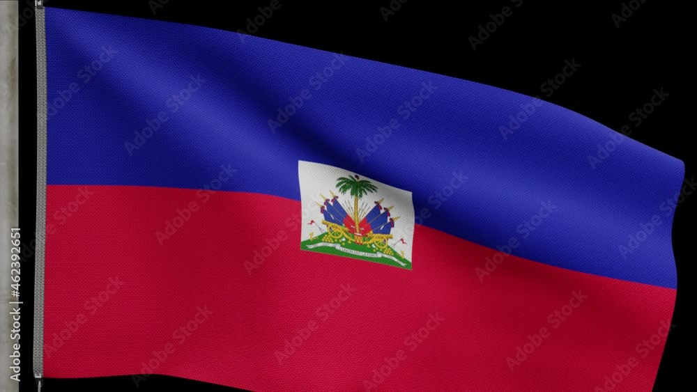 3D illustration Alpha Haitian flag waving on wind. Close up of Haiti ...