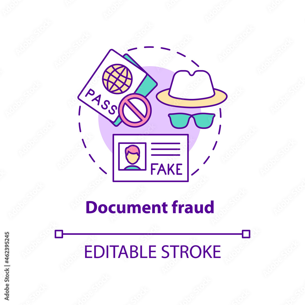 Document fraud concept icon. False documents. Illegal papers. Fake visa ...