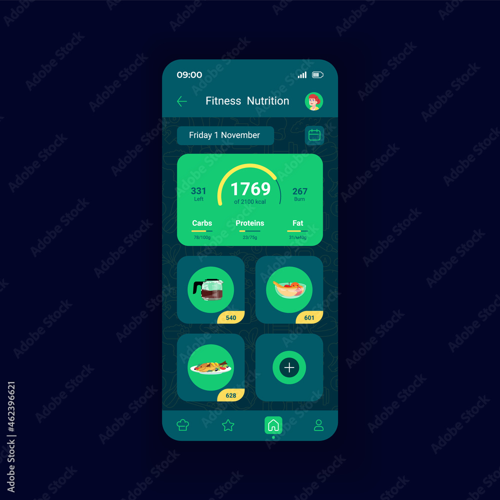 Fitness nutrition light smartphone interface vector template. Mobile ...