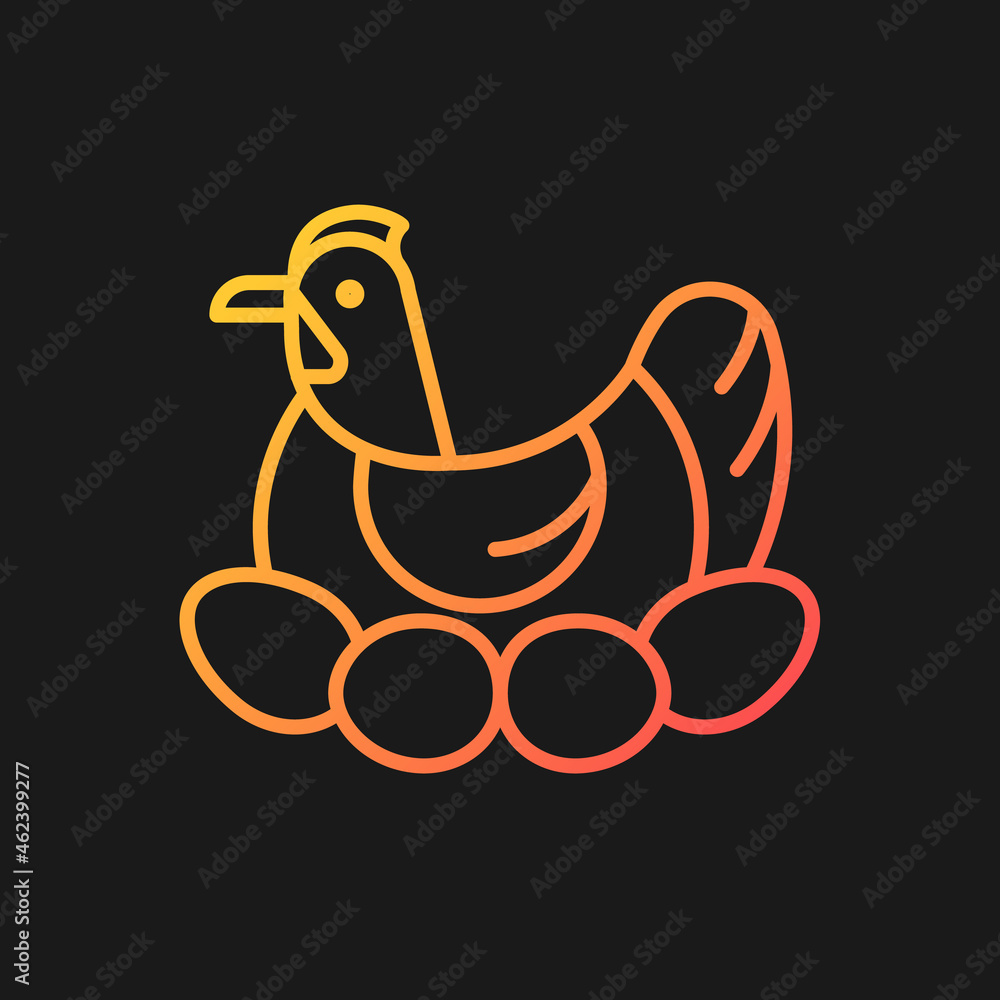 Brood hen gradient vector icon for dark theme. Bird sitting on egg ...