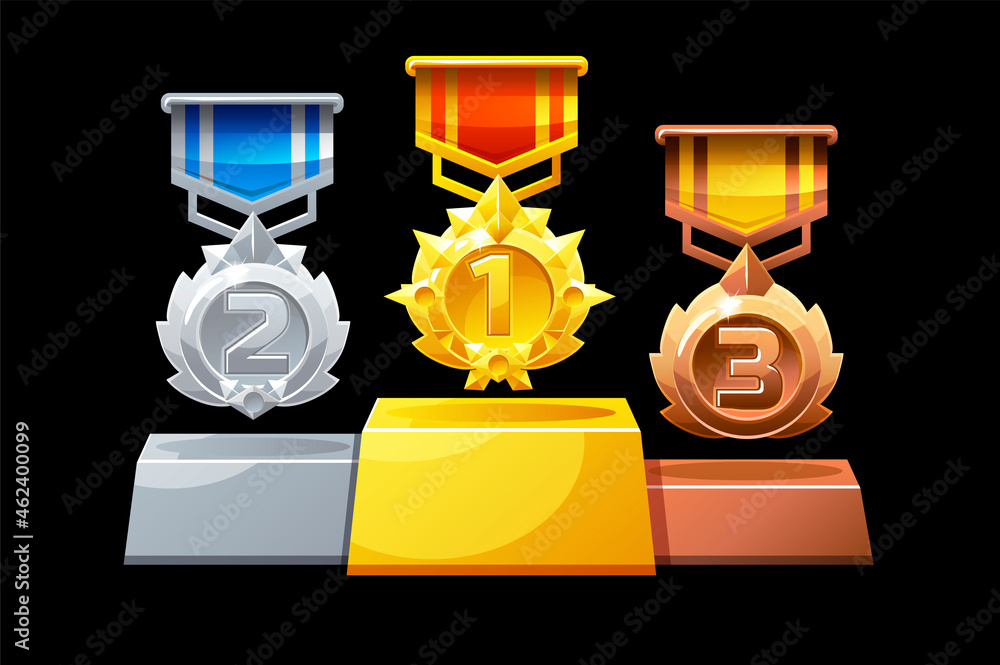 Ranked podium medals are silver, bronze and gold for the game. Stock ...