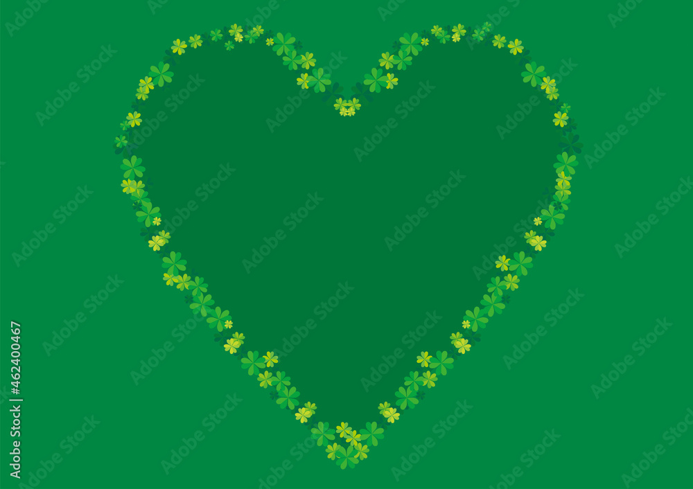 symbol of good luck. Illustration of a heart frame drawn with a four ...