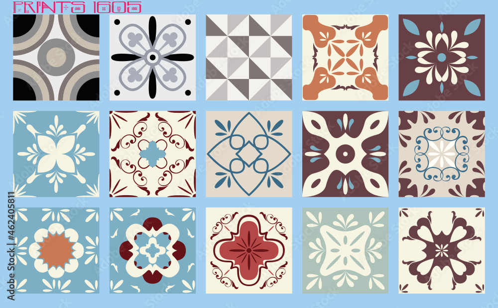 Pattern vector tiles traditional textures ornamental ceramics Spanish ...
