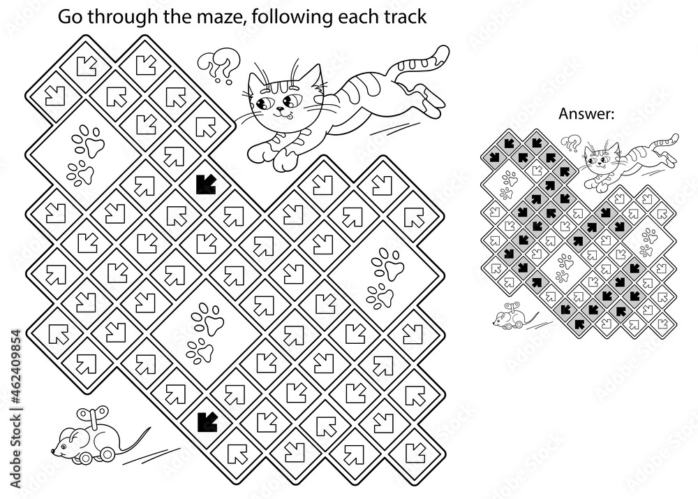 Maze or Labyrinth Game. Puzzle. Coloring Page Outline Of cartoon little ...