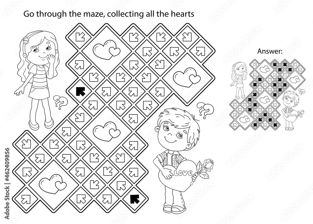 Maze or Labyrinth Game. Puzzle. Coloring Page Outline Of cartoon boy ...