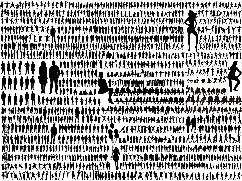 Poster set, collection of silhouette people, isolated, vector – Tableau ...