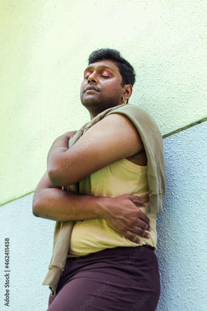 portrait of dark skinned Indian man in Malaysia, with theatrical facial ...