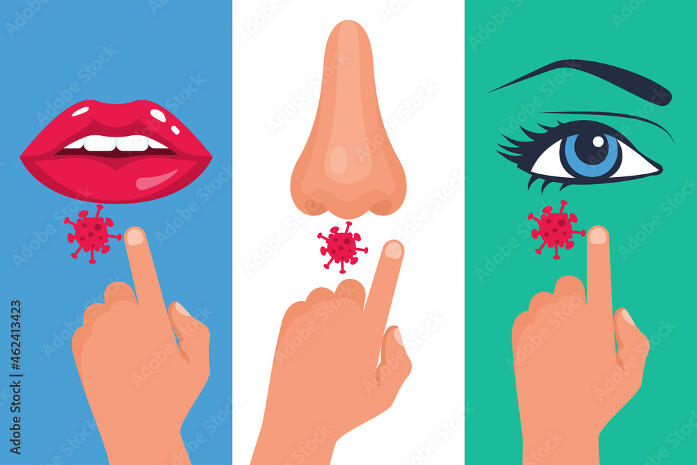 Do not touch eyes, nose and mouth. Sign prohibiting touching the face ...