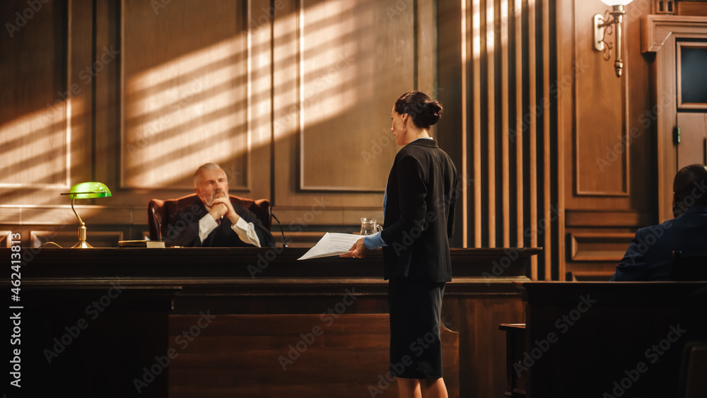 Court of Justice and Law Trial: Successful Female Prosecutor Presenting ...