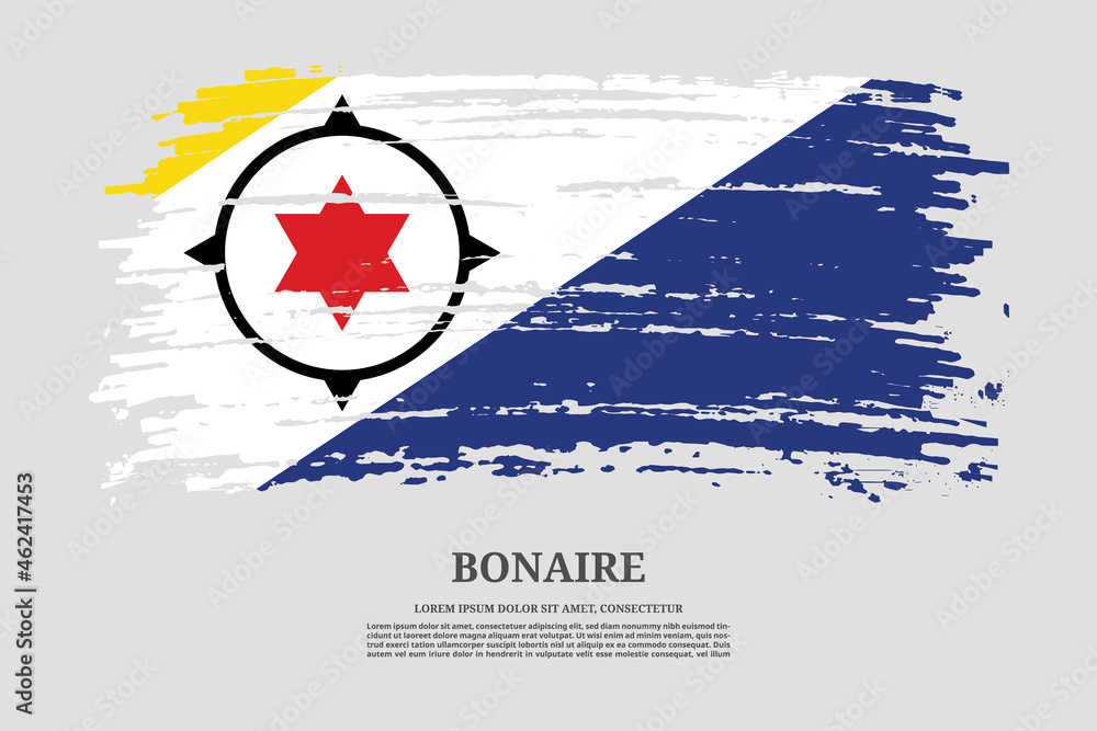 Bonaire flag with brush stroke effect and information text poster ...