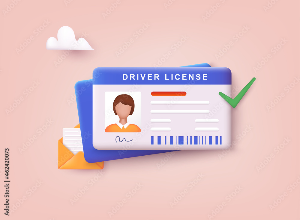 Driver license with photo. Identification or ID card template. 3D Web ...