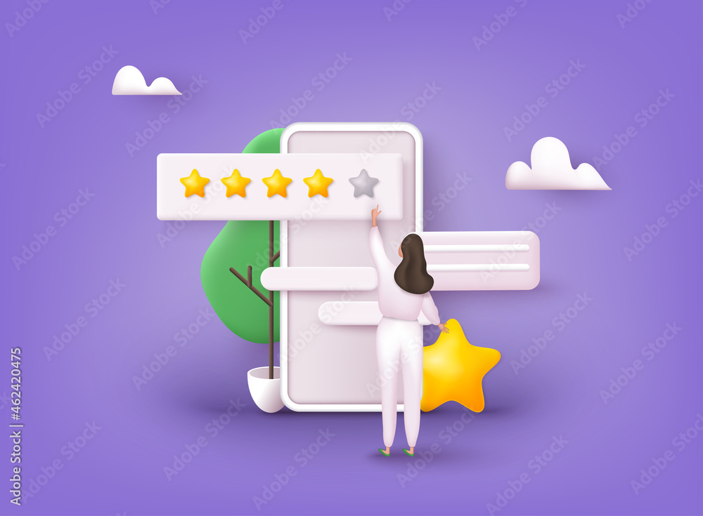 Characters Giving Five Star Feedback. Vector customer review concepts ...