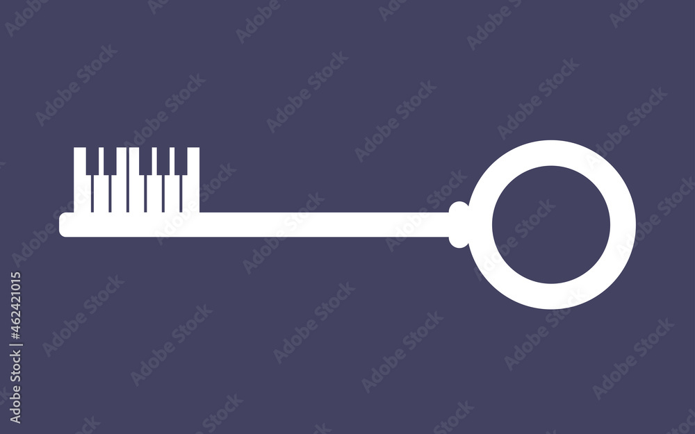 Vintage key with piano keys as the wards. Negative space effect. Stock ...