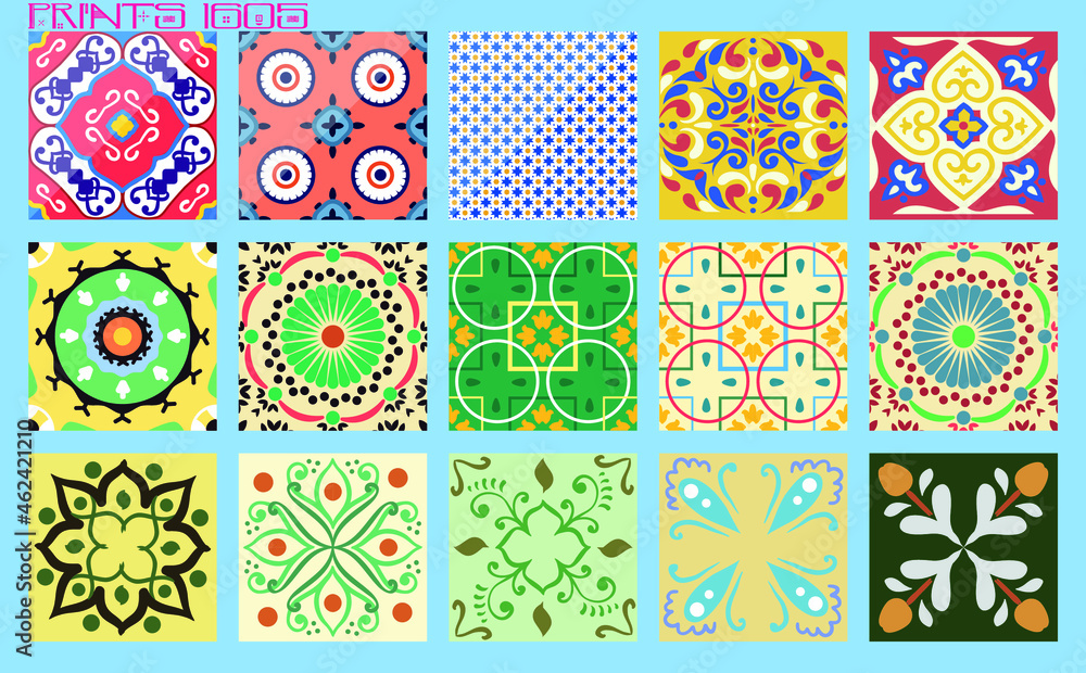 Pattern vector tiles traditional textures ornamental ceramics Spanish ...