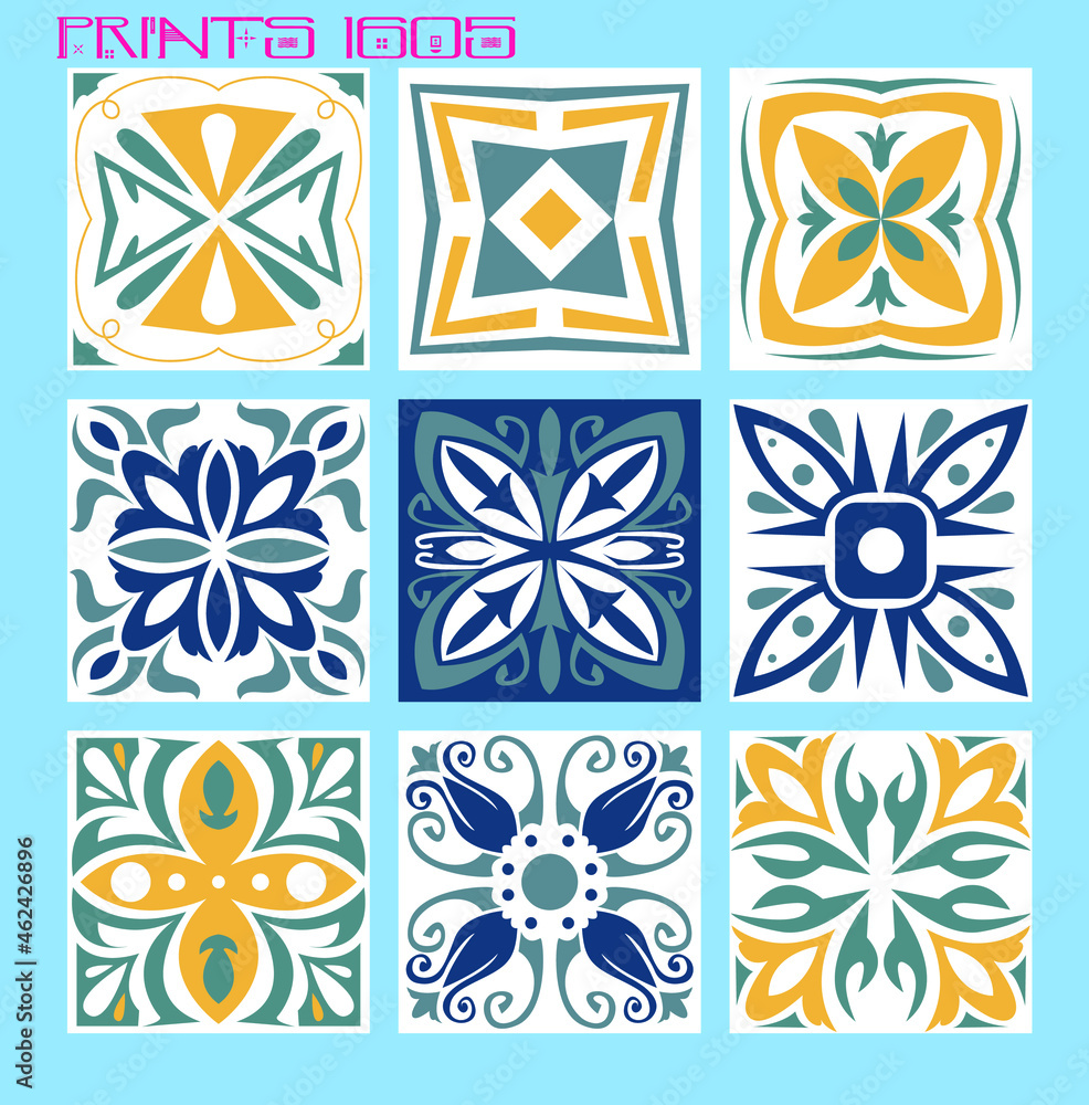 Pattern vector tiles traditional textures ornamental ceramics Spanish ...