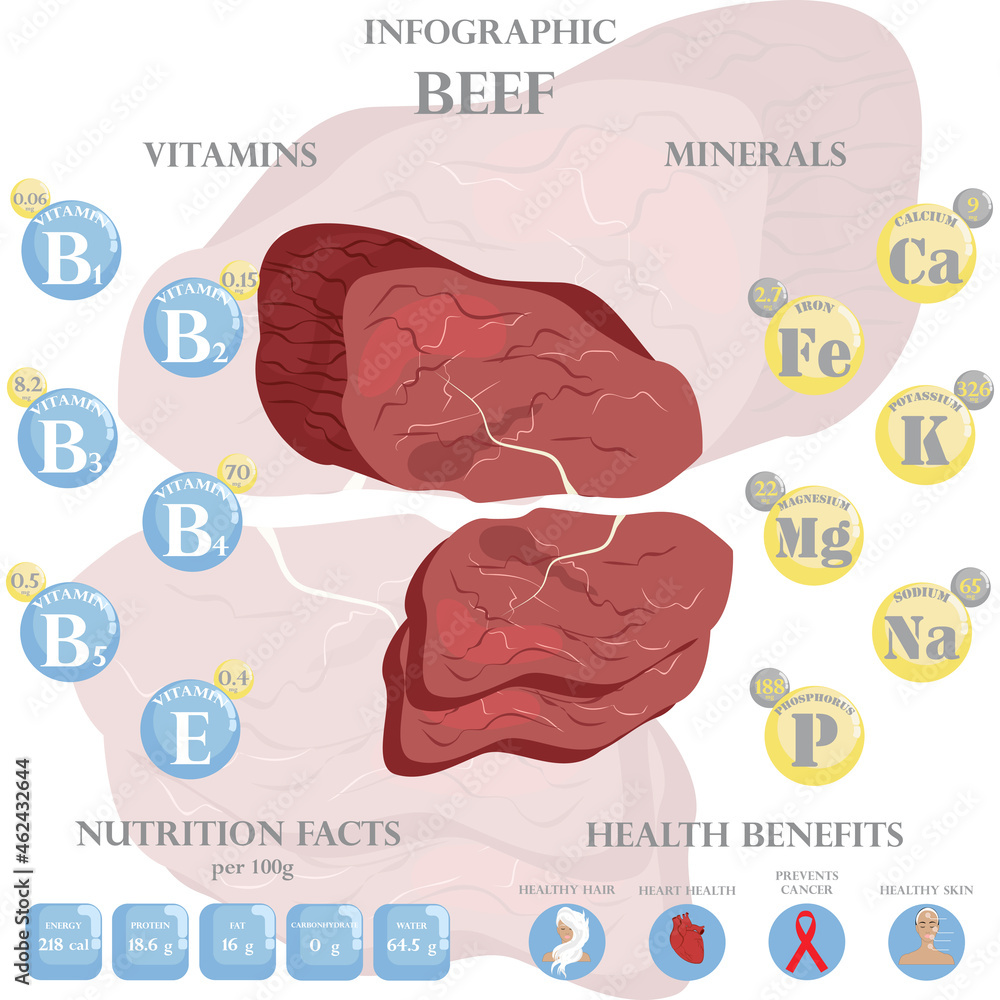 Beef nutrition facts and health benefits infographic Stock Vector ...