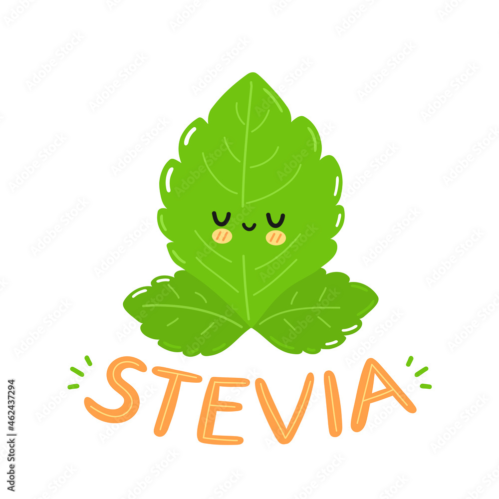 Cute funny stevia leafs character logo design. Vector flat cartoon ...