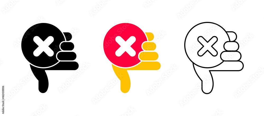 Negative sign set. X sign inside hand sign vector icon set. Editable ...