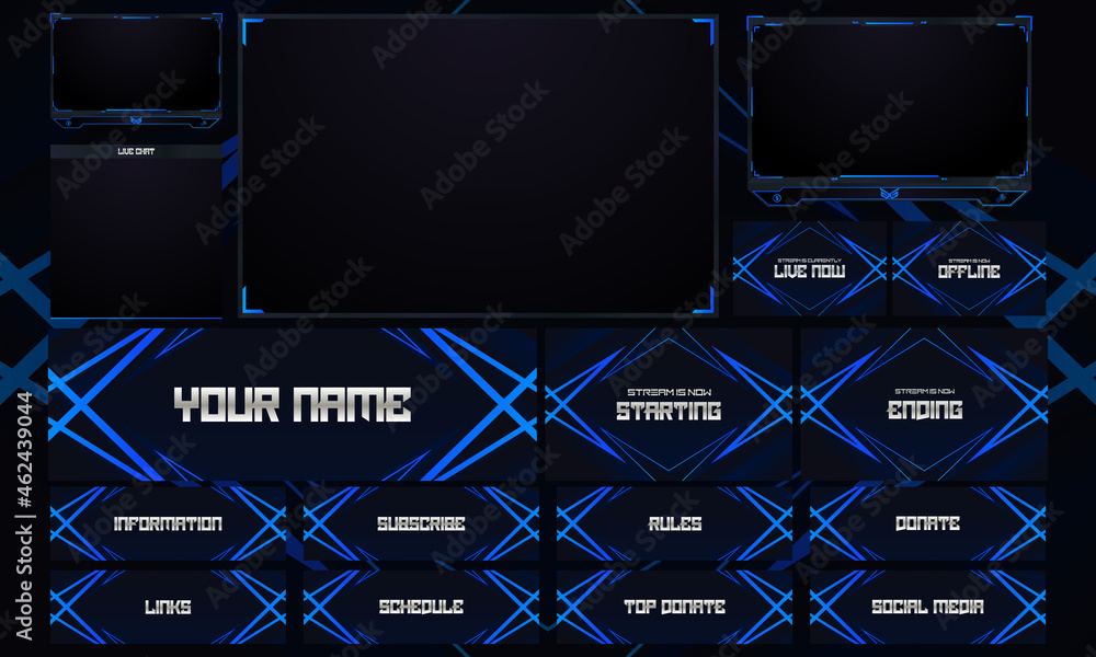 Twitch Overlay Live Stream template Design set. Stock Vector | Adobe Stock
