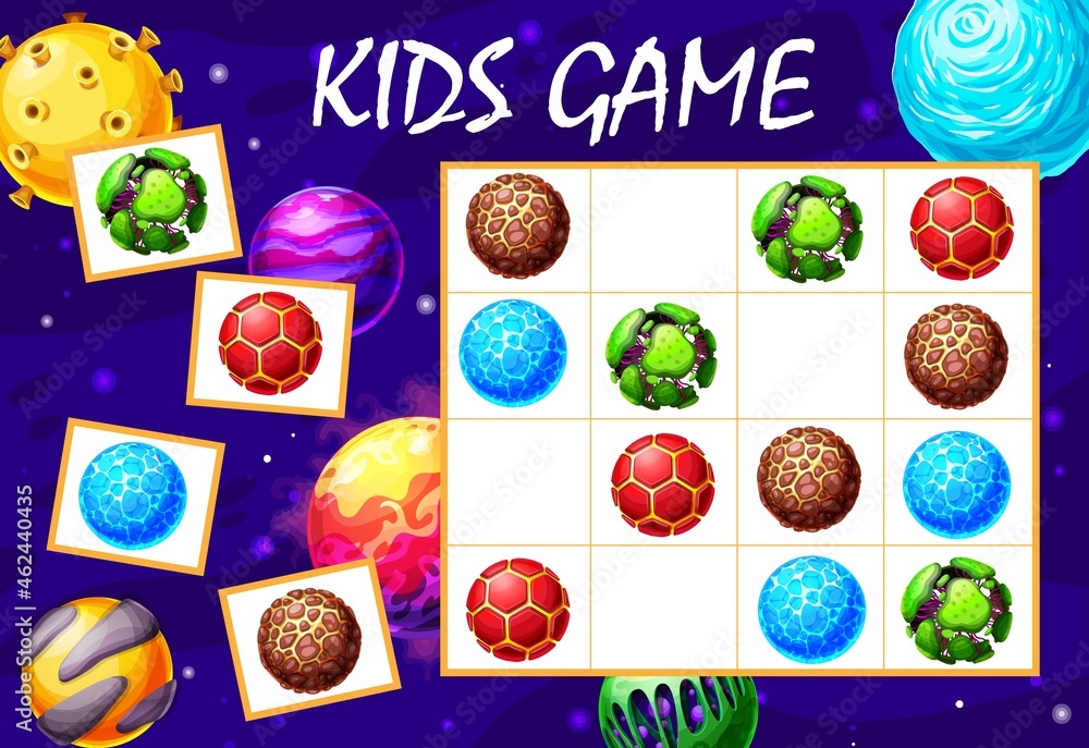 Cartoon galaxy and space planets sudoku maze game. Vector puzzle, kids ...