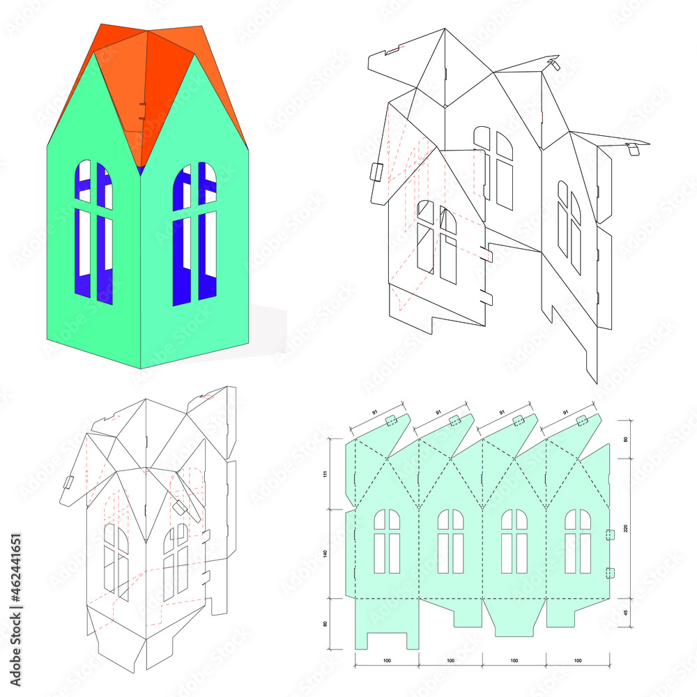 Retail Box with Blueprint Template. Cardboard Shaped Opening Carry Box ...