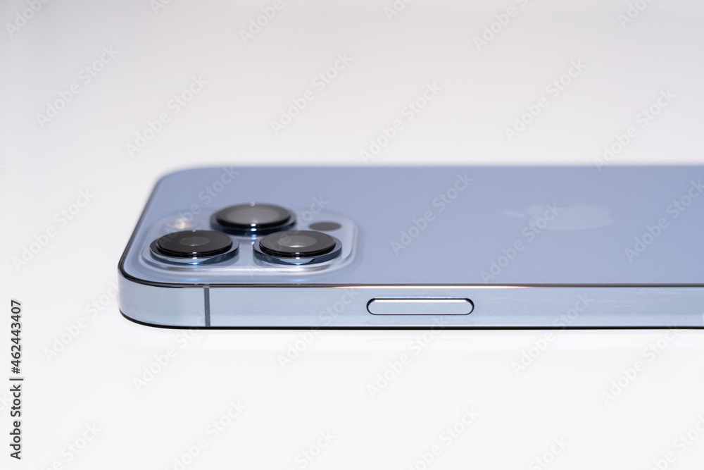 Isolate side view of the new the new iPhone 13 Pro Max Sierra Blue ...
