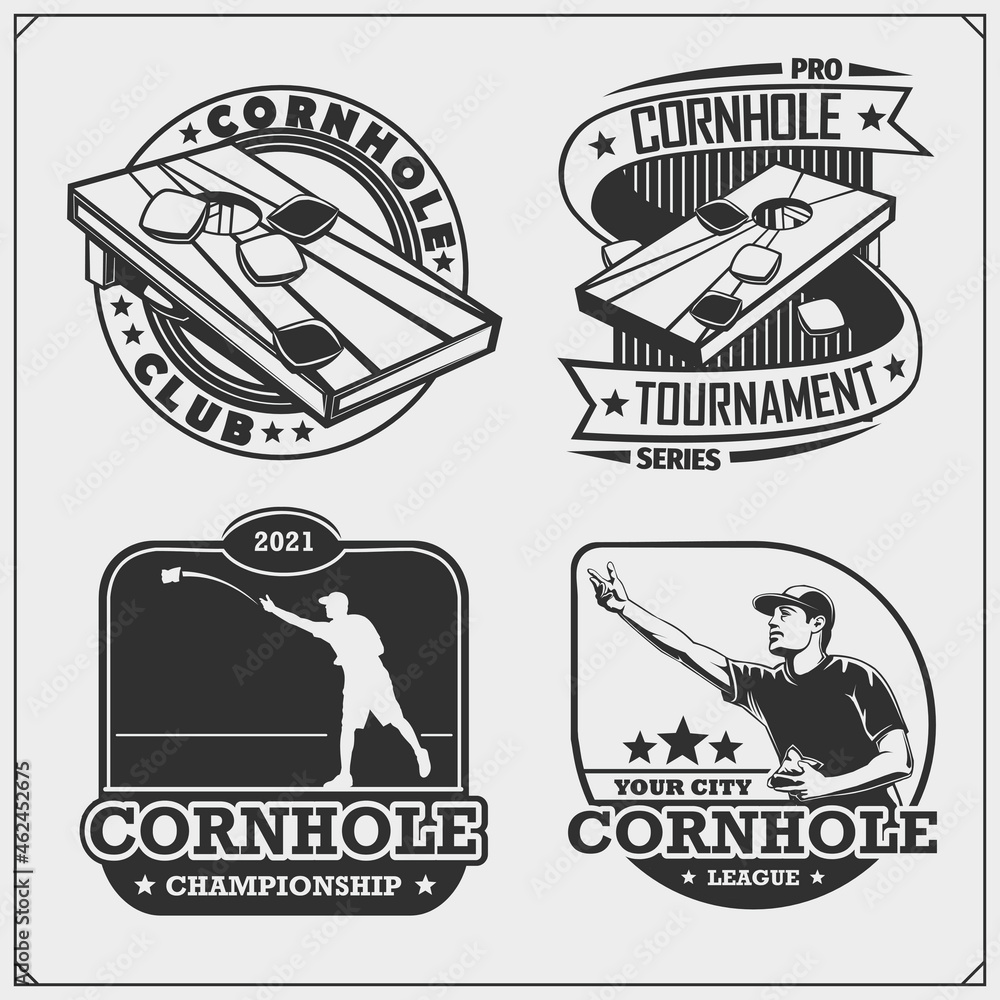Cornhole badges, labels and design elements. Sport club emblems. Stock ...