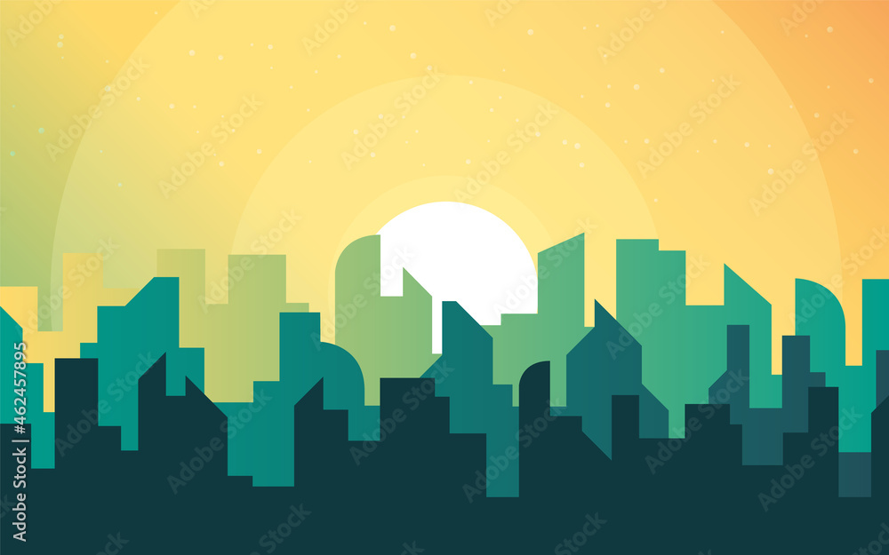 Morning, day city skyline landscape, town buildings in a different time ...