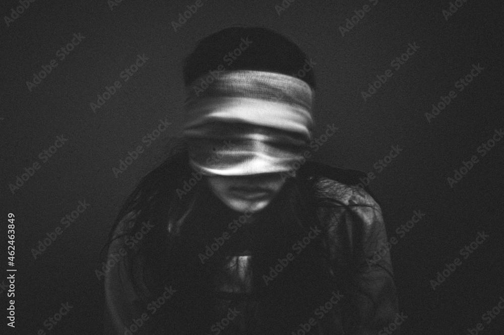 Portrait of creepy girl with bandages over her eyes Stock Photo | Adobe ...