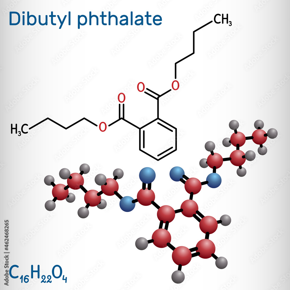 Dibutyl phthalate, DBP molecule. It is phthalate ester, diester. It is ...