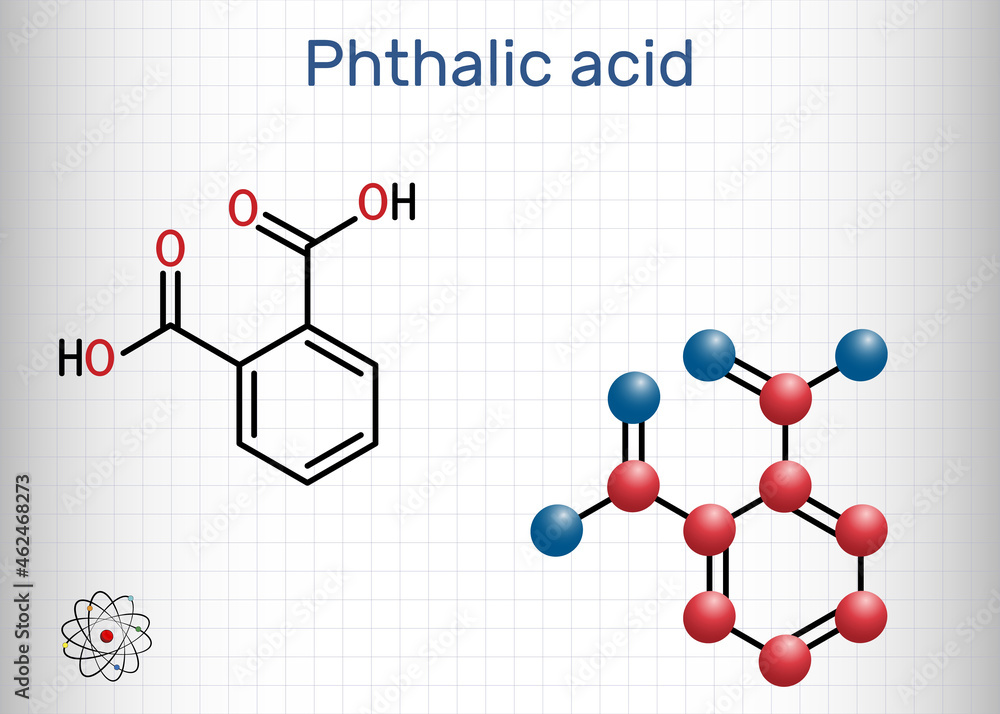 Phthalic acid, benzenedicarboxylic acid molecule. It is aromatic ...