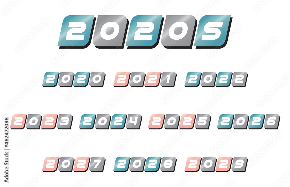 2020s Year Labels | Timeline Clipart Set and Calendar Headers | | Metallic Year Graphic ...