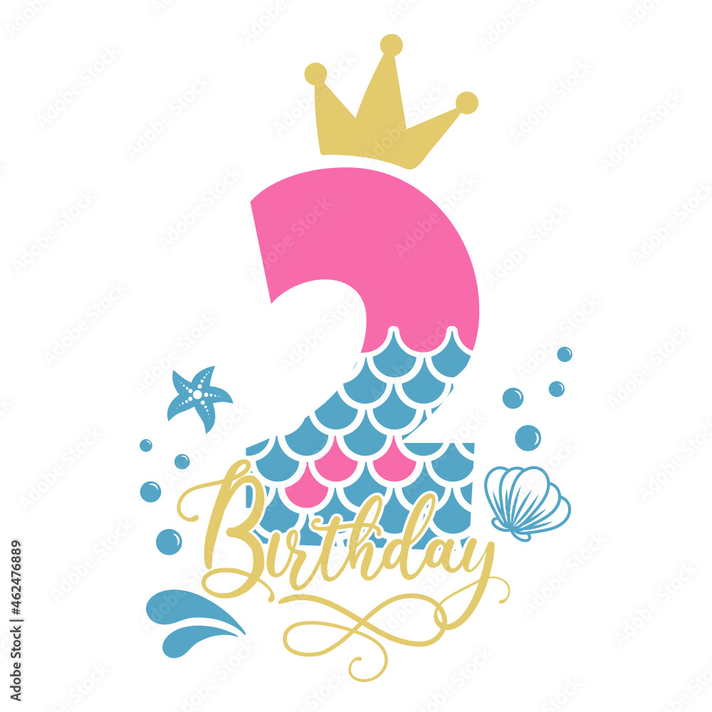 Mermaid Birthday Number 2 Monogram design Mermaid two Stock Vector ...