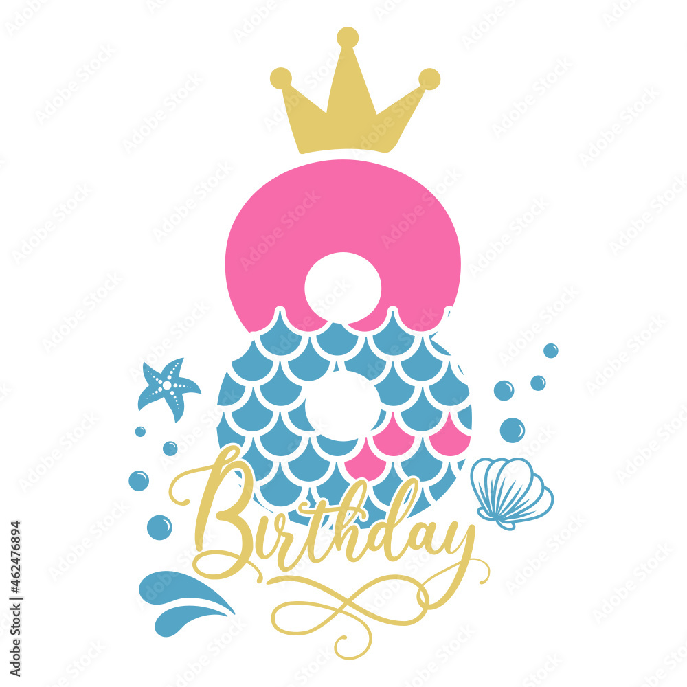 Mermaid Birthday Number 8 Monogram design Mermaid eight Stock Vector ...