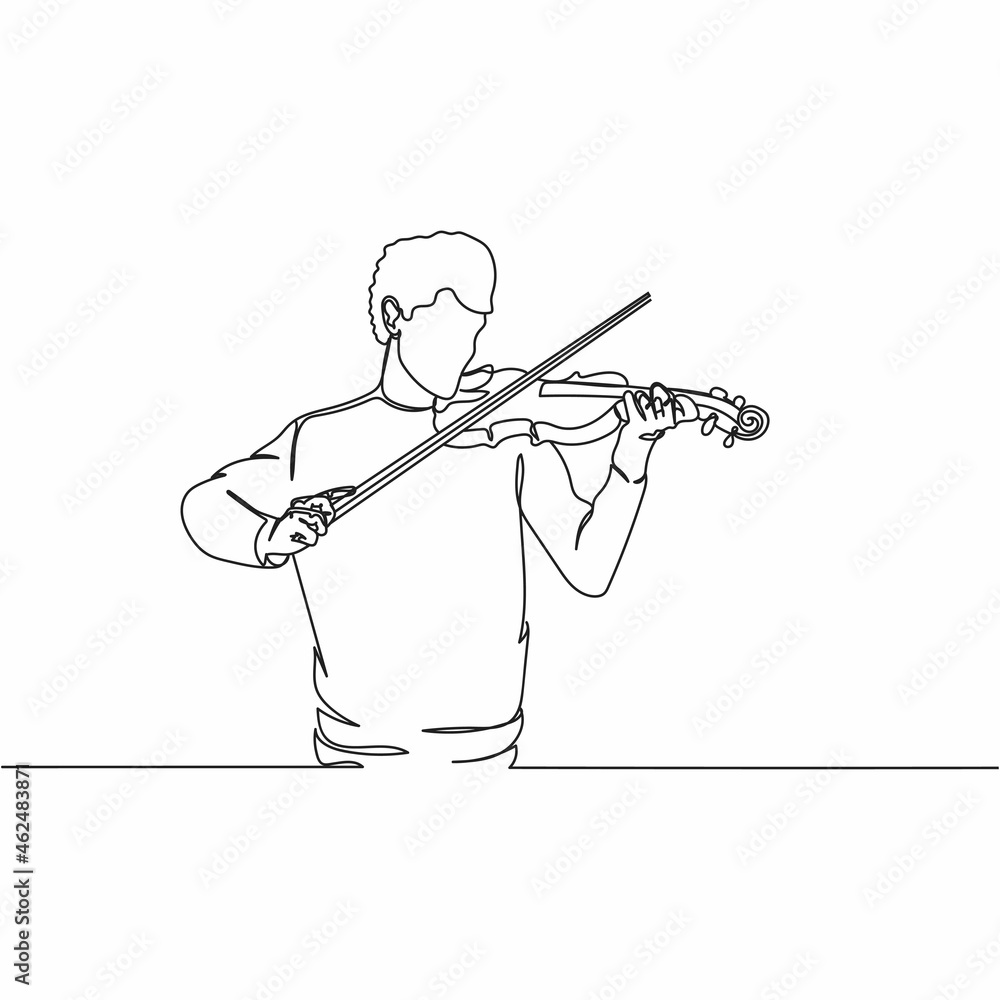 Continuous one line drawing of man playing violin in silhouette on a ...
