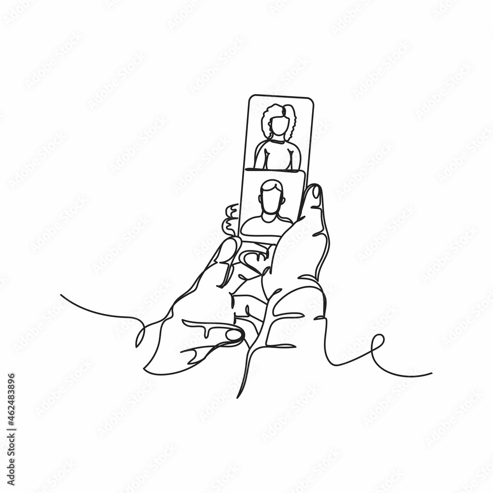 Continuous one line drawing of online video call meeting conference ...