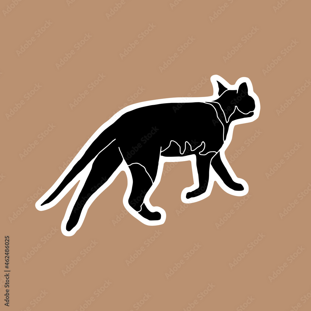 Running cat vector illustration. Black cat printable sticker Stock ...