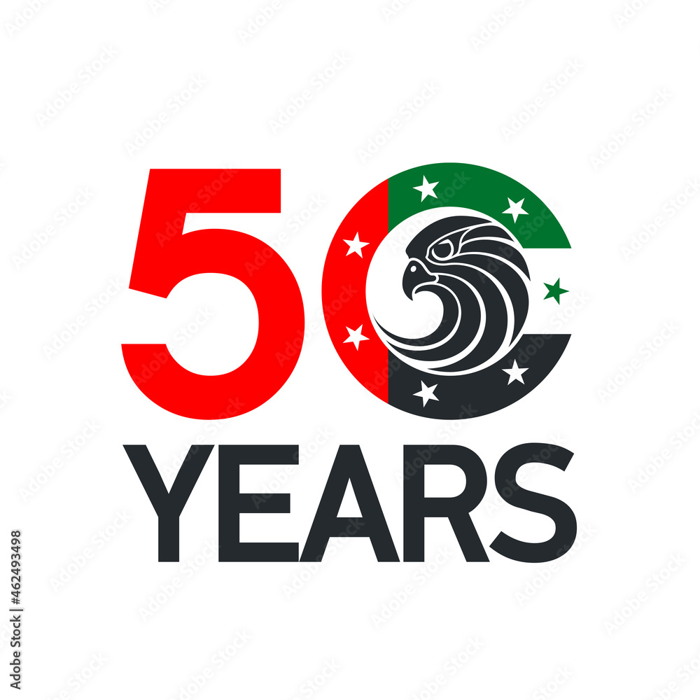 50 UAE national day logo with falcon head icon in the UAE flag colors ...